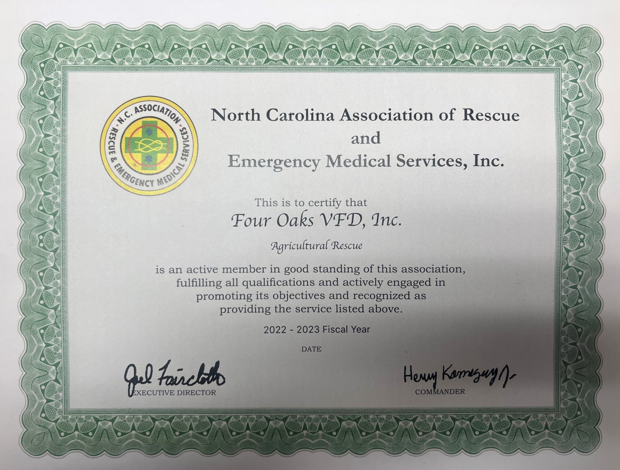 Agricultural Rescue Certification – Four Oaks Fire Department